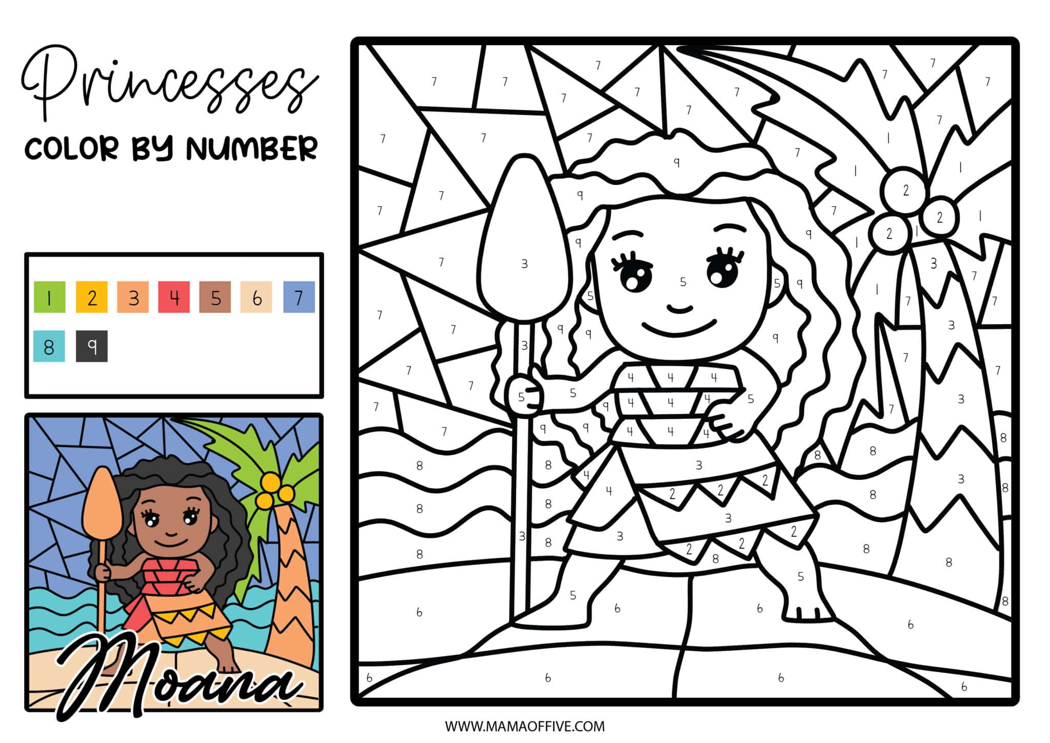 Disney Princesses Color By Number Printable Set - FREE - Mama of Five
