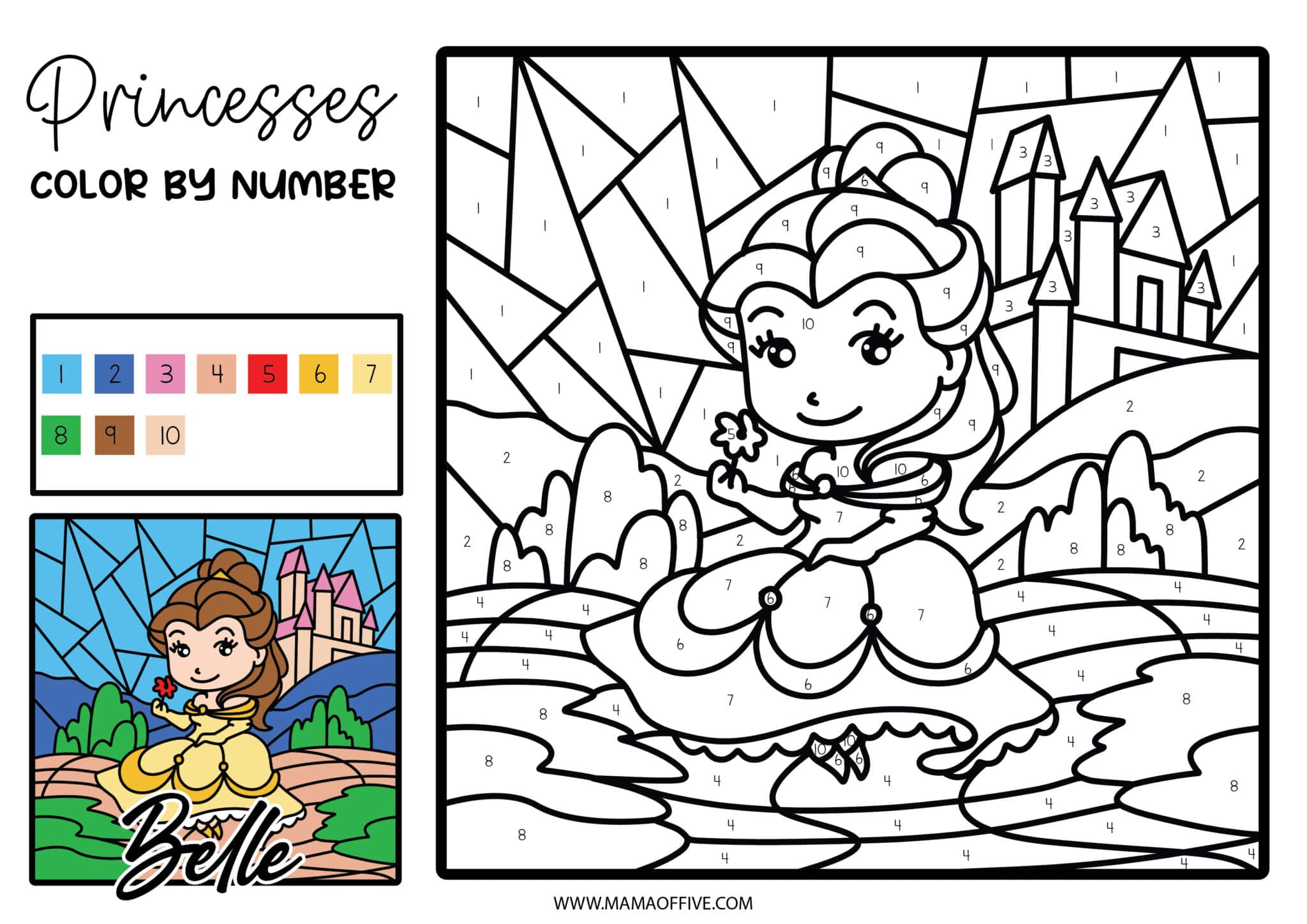 Disney Princesses Color By Number Printable Set - FREE - Mama of Five