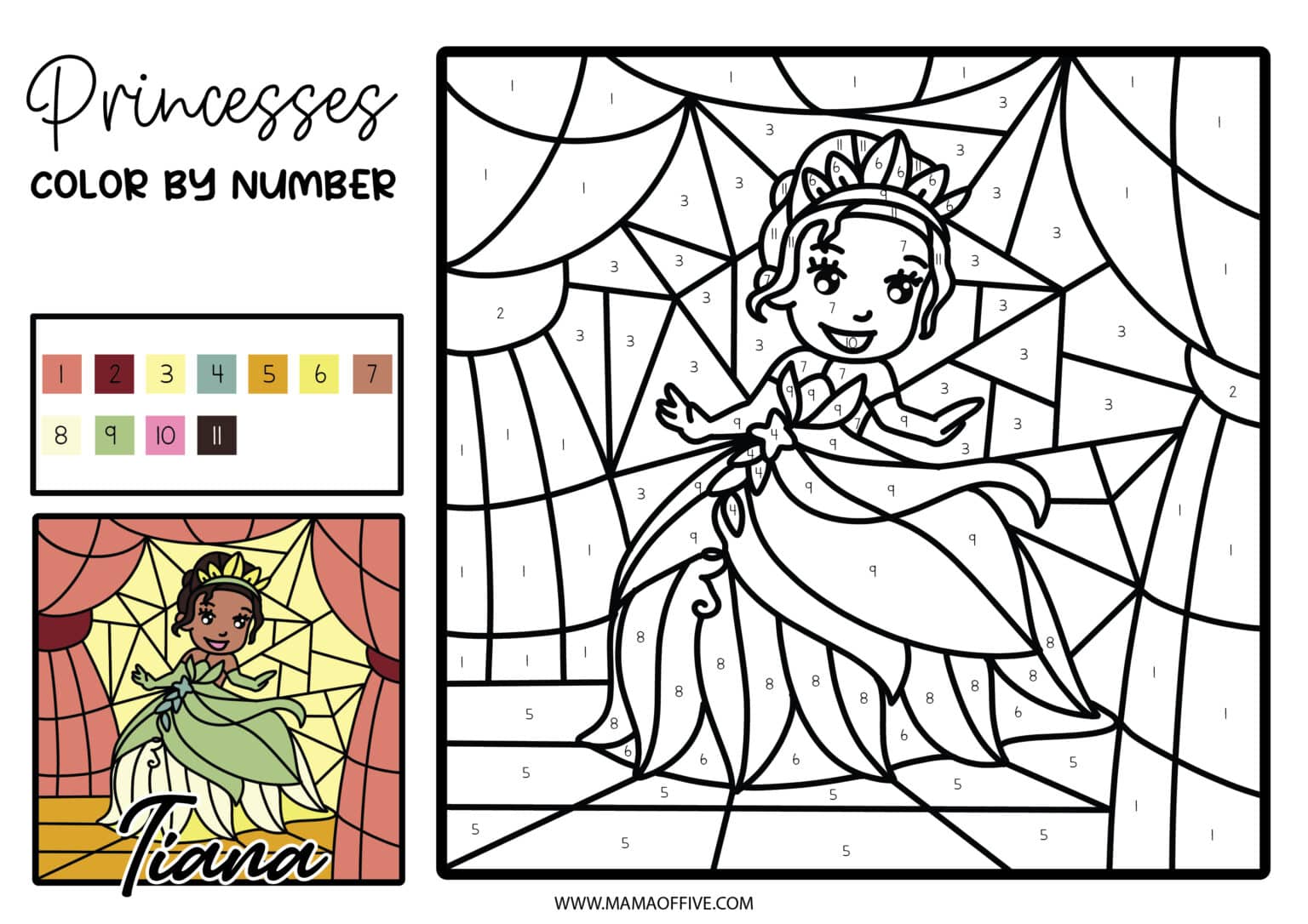 Disney Princesses Color By Number Printable Set - FREE - Mama of Five