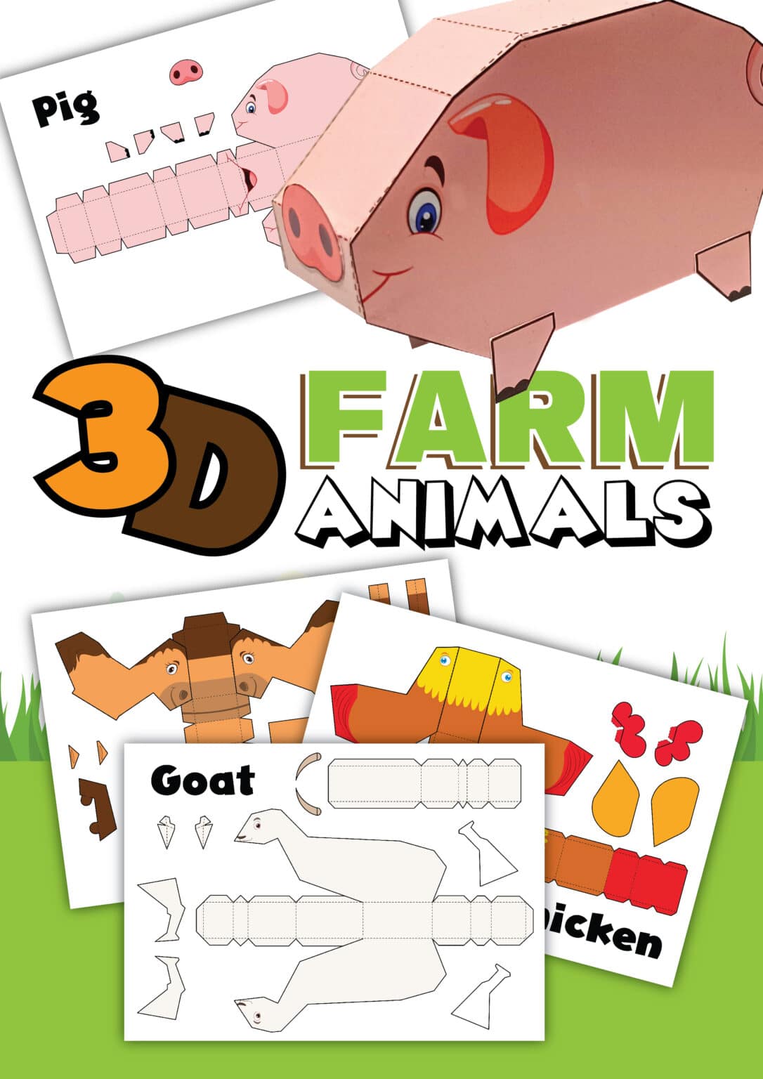 FREE 3D Farm Animals Printable Craft - Mama of Five